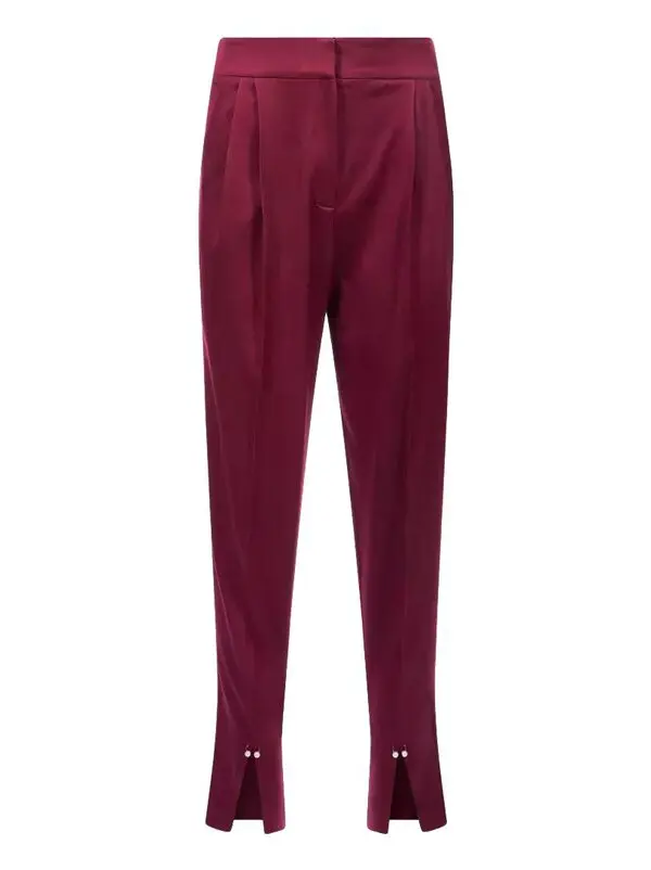 MIA PECULIAR Pleated Trousers With Pearl Detail - Red