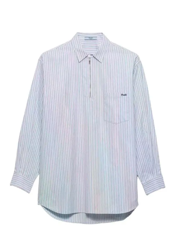 Prada Striped Cotton Shirt With Half-zipper - Blue