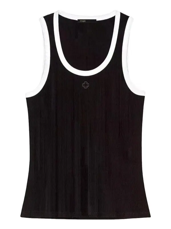 Maje Ribbed Vest Top With White Trim - Black