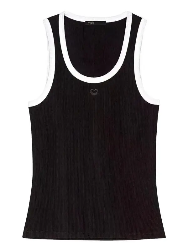 Maje Ribbed Vest Top With White Trim - Black