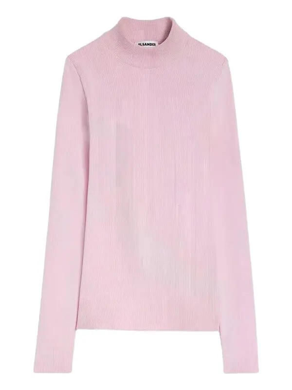 JIL SANDER Ribbed Knit Mock Neck Sweater - Pink