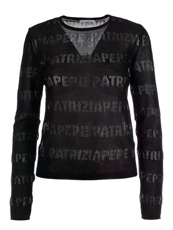 Patrizia Pepe Knitted Logo Pattern Jumper - Black