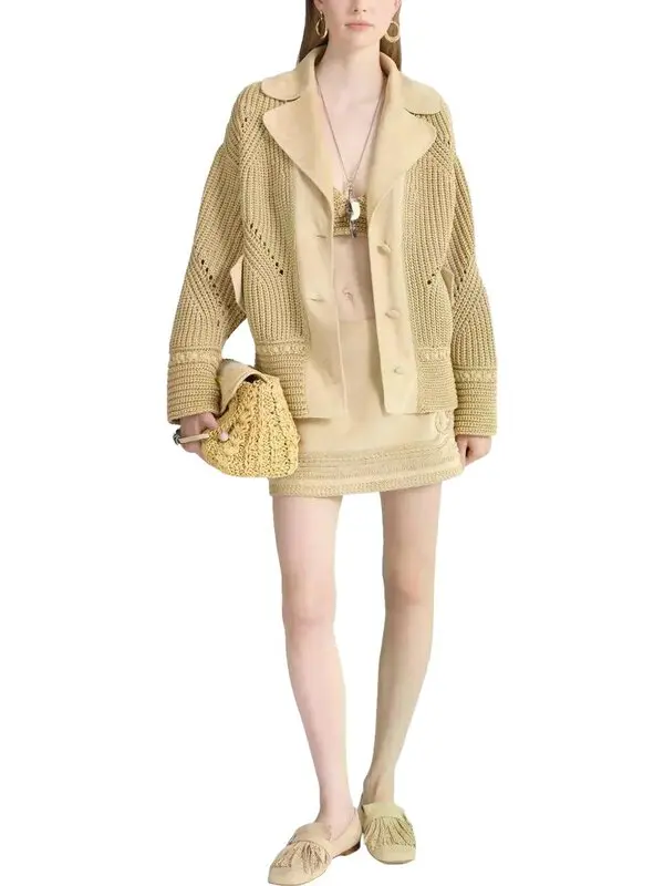 Ermanno Scervino Embroidered Suede Skirt - Neutrals