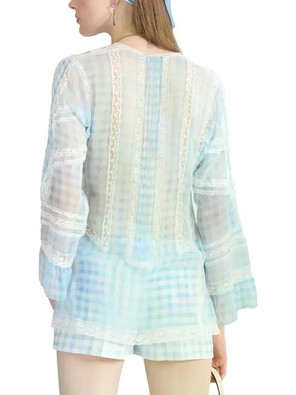 Ermanno Scervino Printed Silk Blouse With Lace Detail - Blue