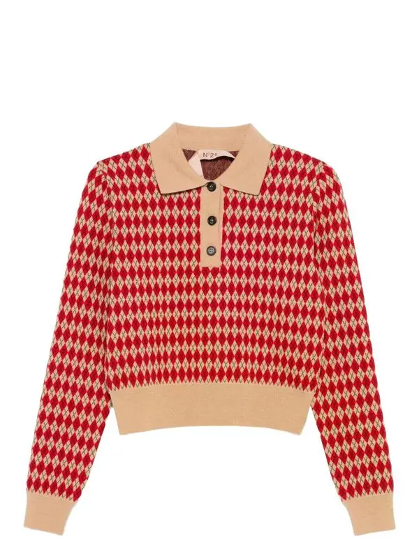 N°21 Diamond-pattern Polo Shirt - Red