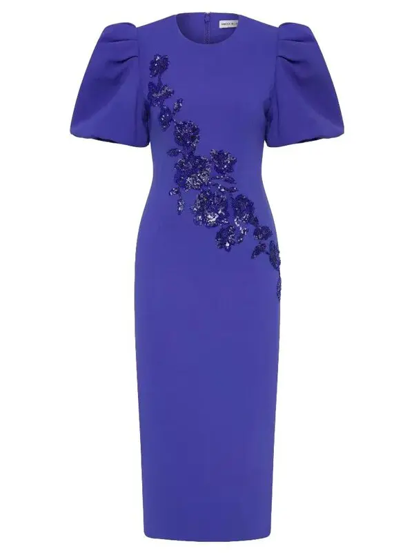 Rebecca Vallance Embellished Puff-sleeve Midi Dress - Blue