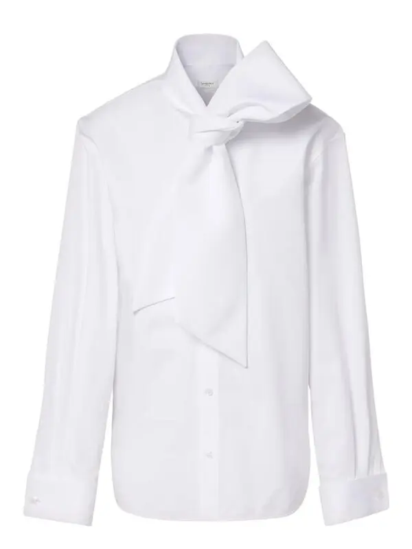 Saint Laurent Tie-neck Cotton Poplin Shirt - White