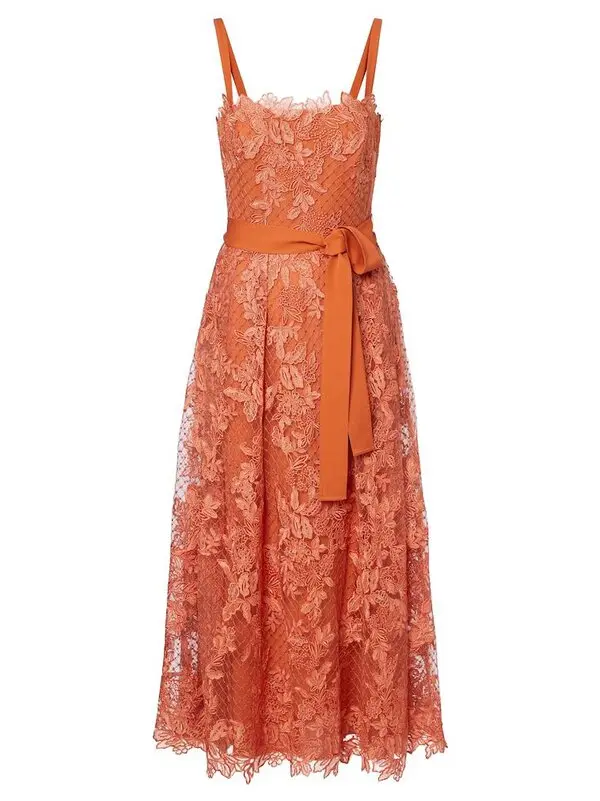 Elie Saab Embroidered Lace And Tulle Cocktail Dress - Orange