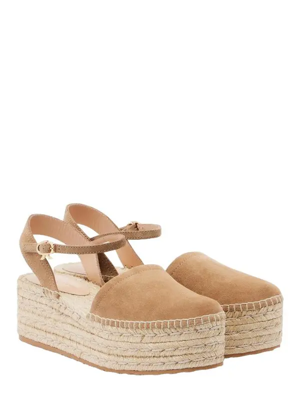 GIANVITO ROSSI Suede Espadrille Platform Sandals - Beige