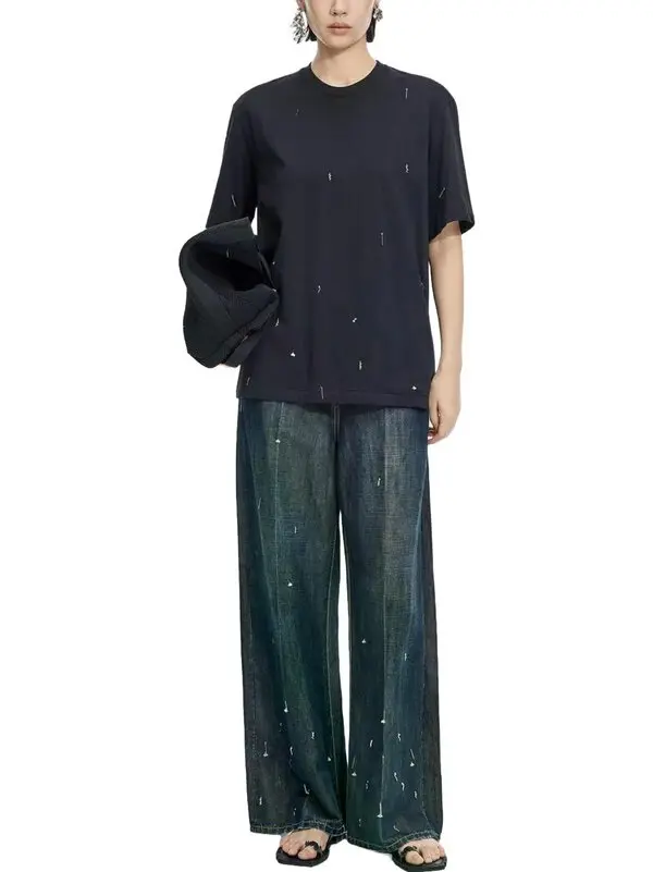 JNBY Pin Embellished Wide-leg Jeans - Blue