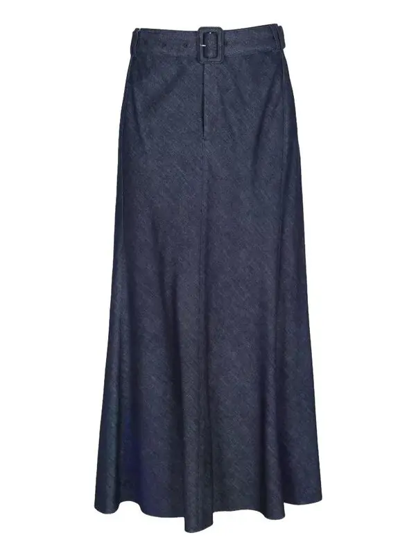 LESS Denim Maxi Skirt With Detachable Belt - Blue