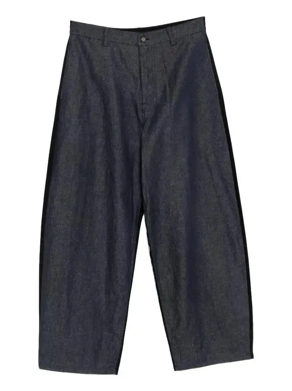 CROQUIS Denim Blue Loose Fit Trousers With Side Stripe - Black
