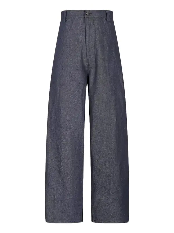 CROQUIS Denim Blue Loose Fit Trousers With Side Stripe - Black