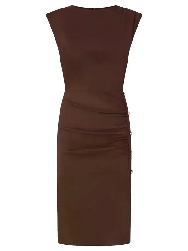 Pinko Ruched Button Detail Dress - Brown