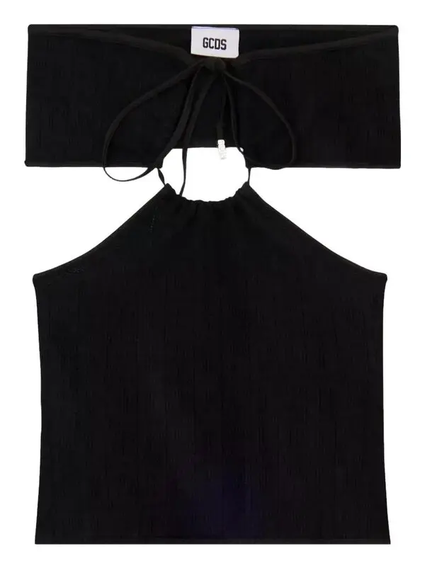 Gcds Crochet Knit Halter Top With Cut-out Detailing - Black