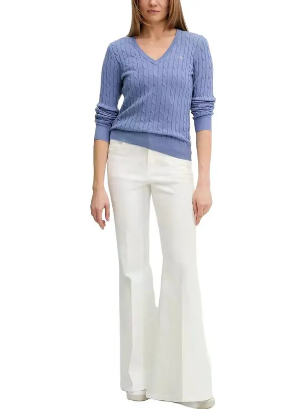Gant V-neck Cable Knit Sweater - Blue