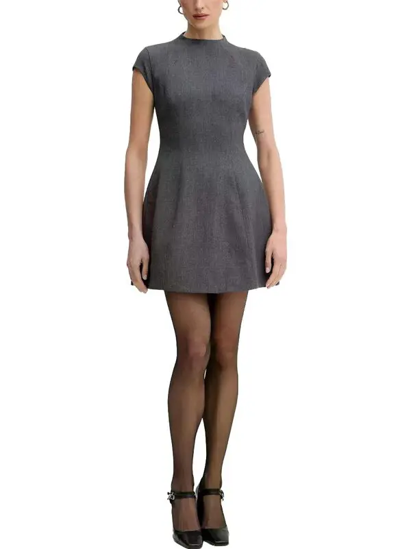 Bardot A-line High-neck Dress With Short Sleeves - Grey