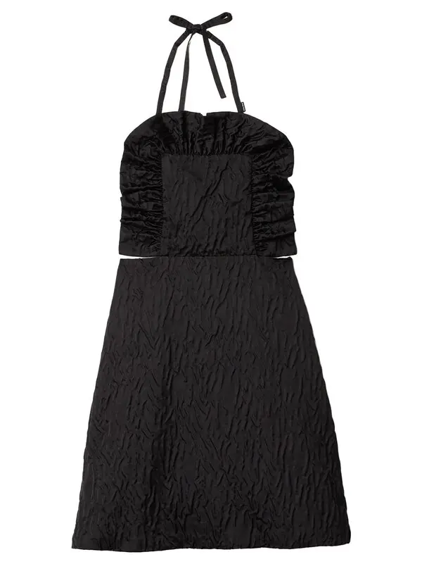 Miu Miu Cloqué Duchesse Halterneck Dress With Ruffle Detail - Black