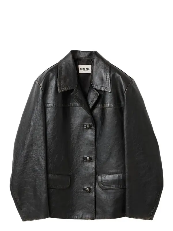 Miu Miu Leather Jacket With Notch Lapels - Black