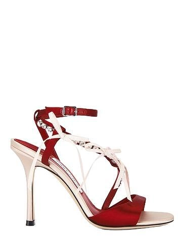 JIMMY CHOO Lula 100 Embellished Satin Sandals - Macaron & Ruby Red