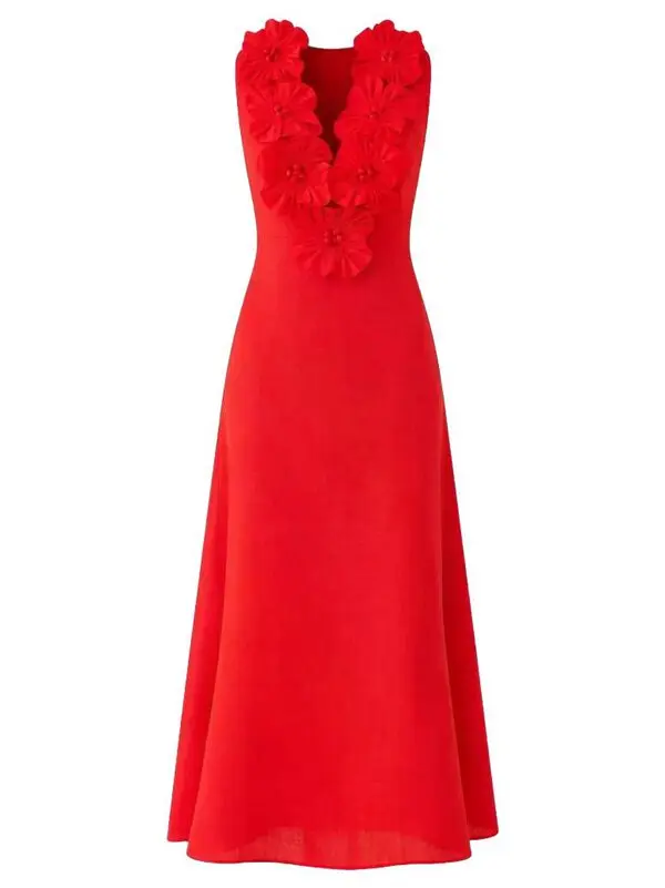 Farm Rio Floral-appliqué Dress - Red