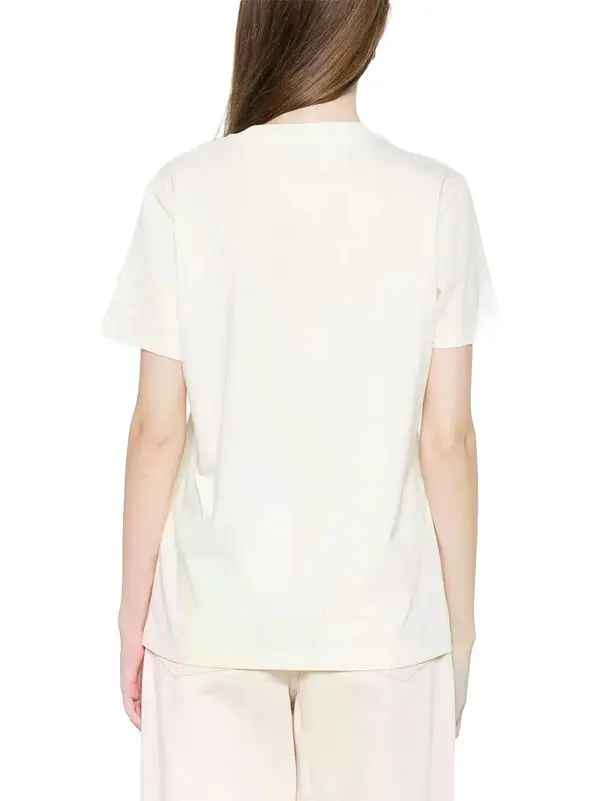 Moncler Round Neck T-shirt With Logo Embroidery - Neutrals