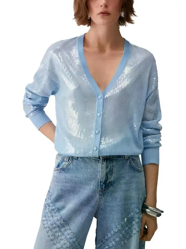 Liu Jo Long-sleeve Sequined V-neck Cardigan - Blue