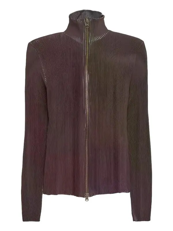 ISA BOULDER Ribbed Knit Zip-up Cardigan - Brown