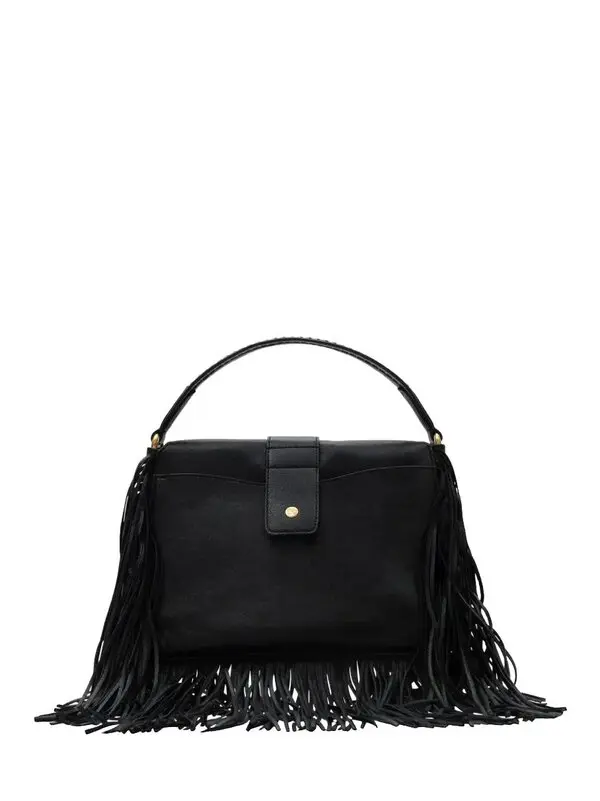 Burberry Small Rider Bag With Fringed Detailing - Black