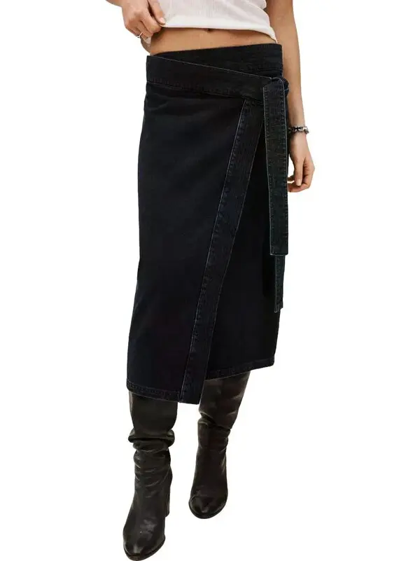 Ba&sh Timy Tie-wrap Denim Midi Skirt - Blue