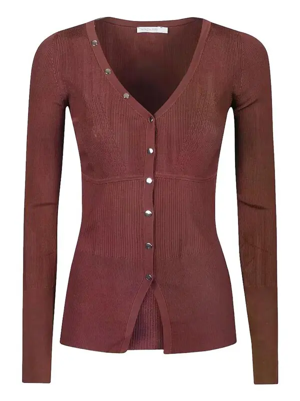 Patrizia Pepe Ribbed Knit V-neck Cardigan - Brown