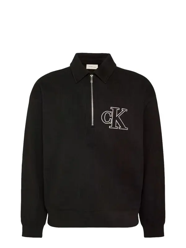 Calvin Klein Zipped Collared Polo Shirt - Black
