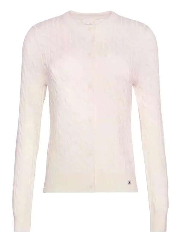 Calvin Klein Cable-knit Crew Neck Cardigan - Neutrals