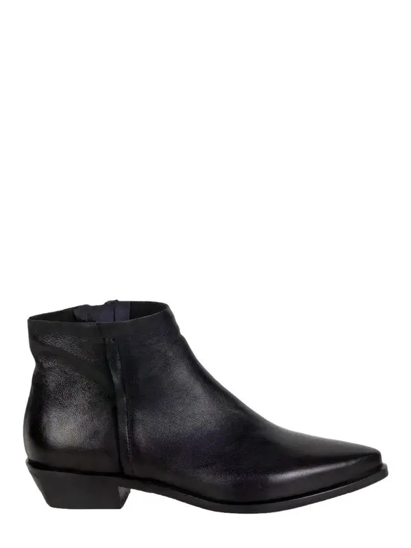 IMMA Square Toe Leather Boots With Zip Fastening And Block Heel - Black
