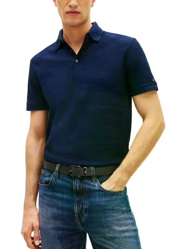 Tommy Hilfiger Buttoned Textured Polo Shirt - Blue