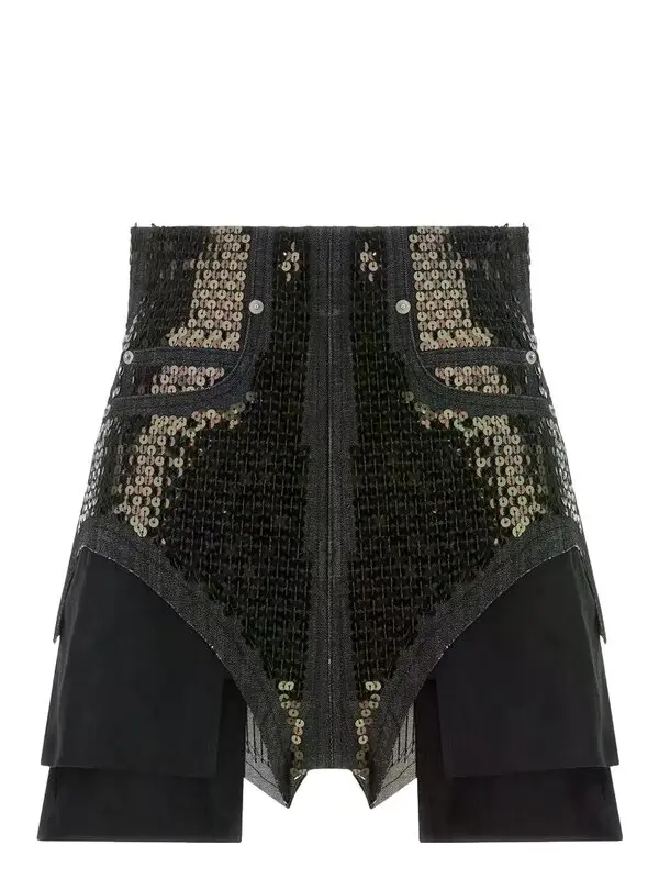 Rick Owens Sequin Embellished Denim Shorts - Black