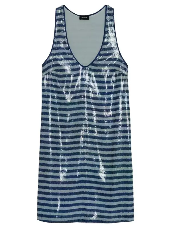 Zadig&Voltaire Rasha Sequined Striped V-neck Dress - Blue