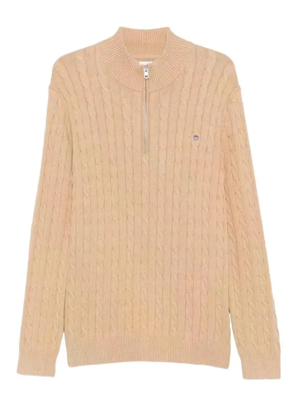 Gant Cable-knit Quarter Zip Sweater - Neutrals