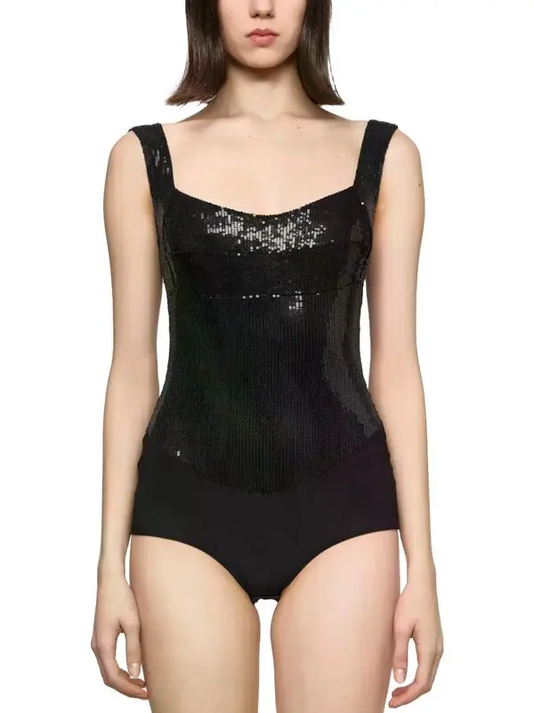ATU BODY COUTURE Square-neck Sequin Bodysuit - Black
