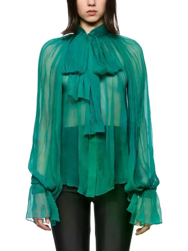 ATU BODY COUTURE Silk Ruffled Blouse - Green