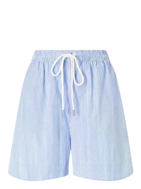 Pinko Striped Cotton Poplin Drawstring Shorts - Blue