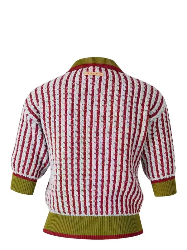 Marni Textured Striped Cropped Polo Shirt - Red