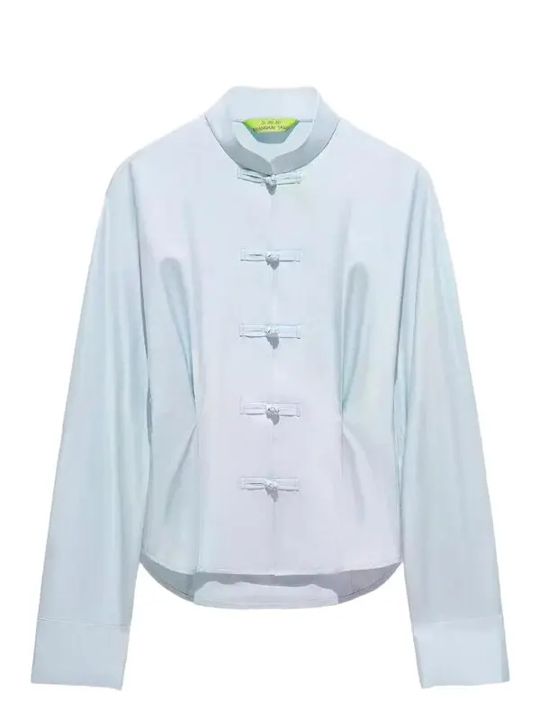 Shanghai Tang Mandarin Collar Silk Blouse - Blue