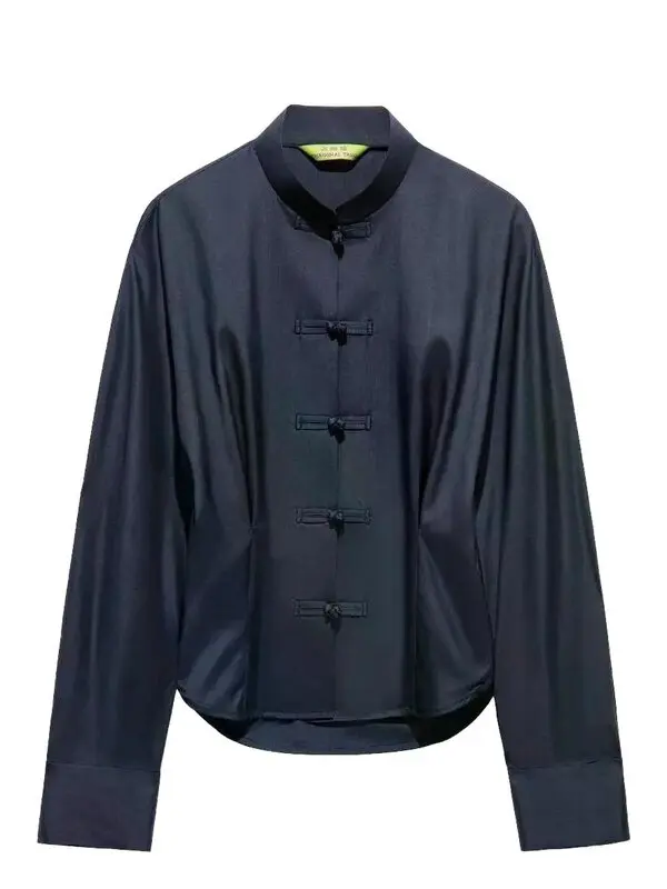 Shanghai Tang Silk Mandarin Collar Blouse - Blue