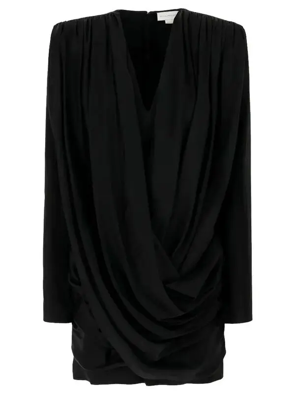 Stella McCartney Draped V-neck Long Sleeve Dress - Black