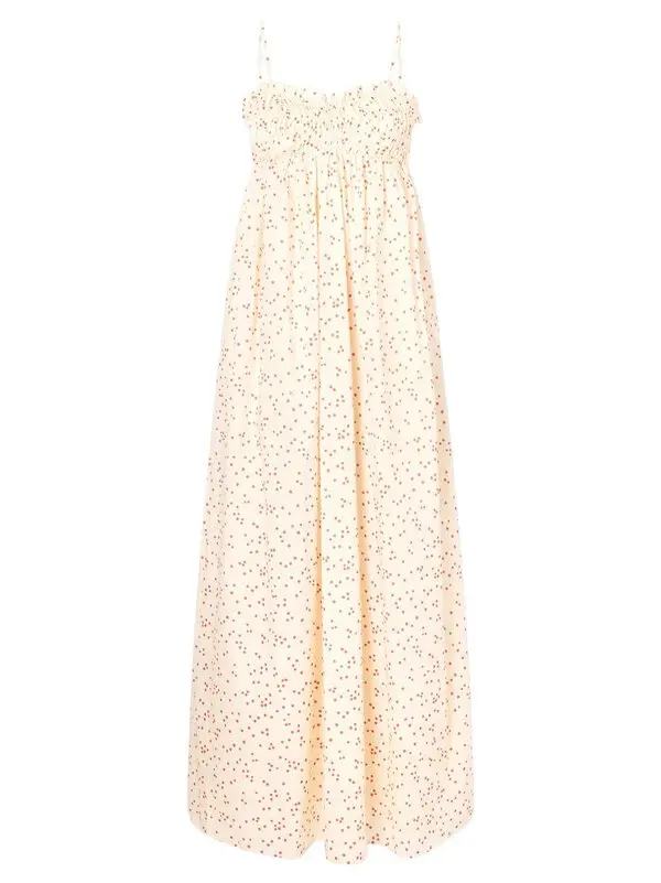 Faithfull The Brand Presa Shirred Polka Dot Maxi Dress - Neutrals