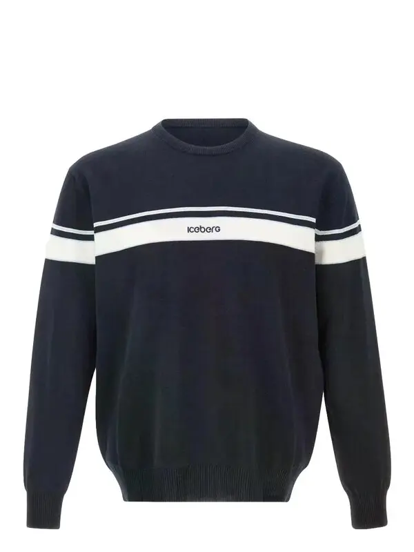 Iceberg Striped Logo Embroidered Sweater - Blue
