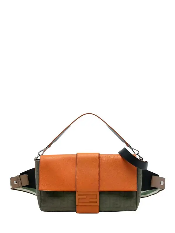 Fendi Zucca Canvas And Leather Convertible Baguette Satchel - Brown