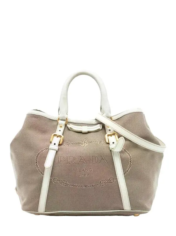 Prada Canvas Canapa Logo Bow Satchel - Brown