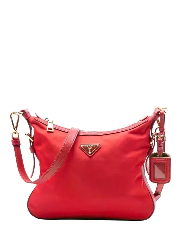 Prada Saffiano Trimmed Tessuto Zip Top Crossbody Bag - Red